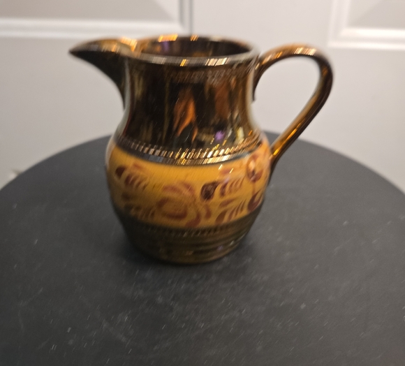 Art | Antique Copper Luster Pottery Pitcher Flowers Beaded Piece | Poshmark